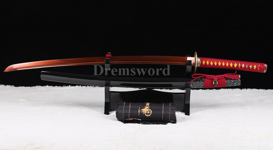 hand forged 1095 high carbon steel Japanese katana Samurai Sword red ...