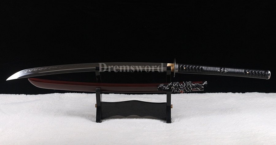 Handmade Naginata Clay Tempered T10 steel Japanese Samurai Red Sword ...