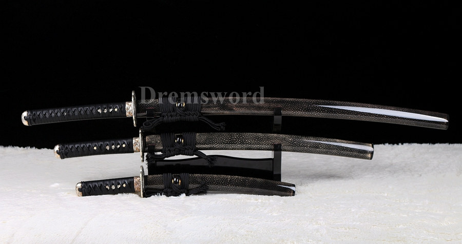 Japanese Samurai Sword Daisho Set Katana+Wakizashi+Tanto clay tempered ...