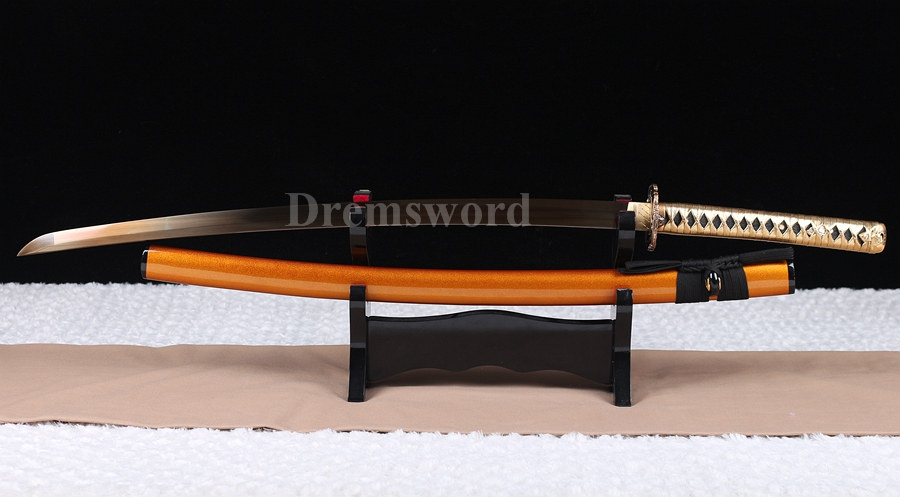 hand forge Gold Blade Katana Japanese samurai Sword 1095 High Carbon ...