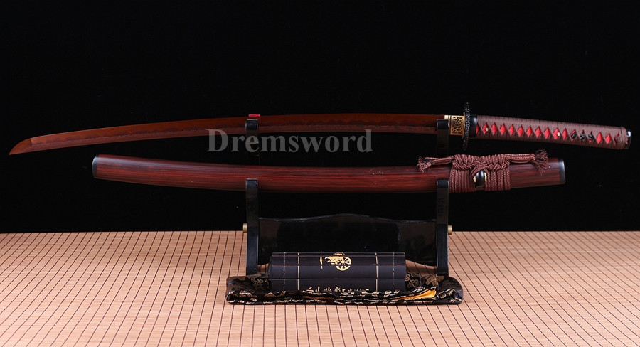 Clay Tempered Japanese Samurai Katana Red Sword Damascus Red Blade ...
