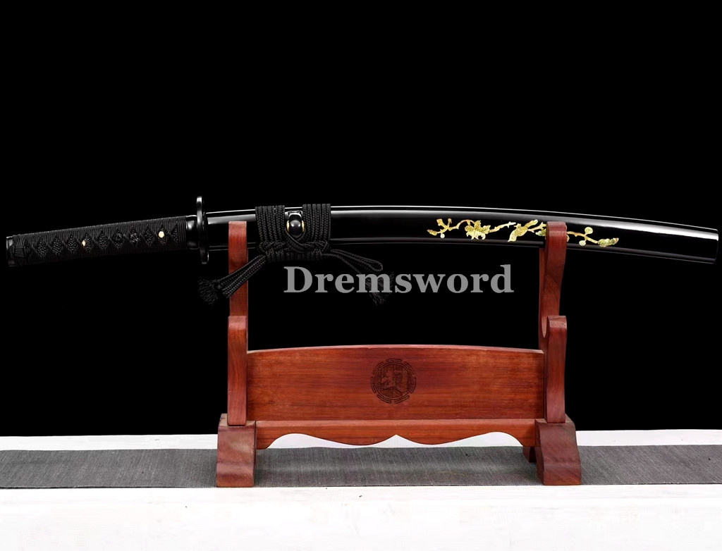Handmade Japanese samurai Sword Wakizashi 1095 high carbon steel black ...