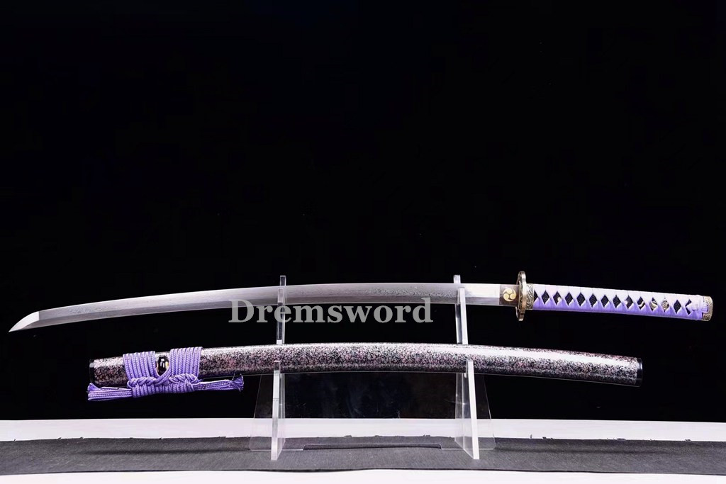 Handmade damascus folded steel sharp purple japanese samurai katana ...