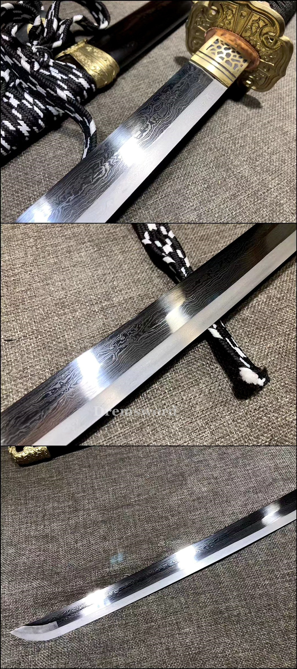 Handmade Folded steel clay tempered black Tachi Japanese samurai Sword ...