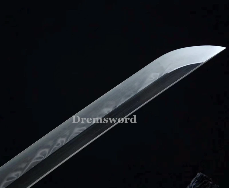 Handmade Clay tempered T1095 Steel Japanese Samurai katana Sword black ...