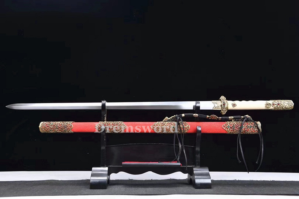 Handmade damascus folded steel Chinese tang dynasty jian Genuine ray ...