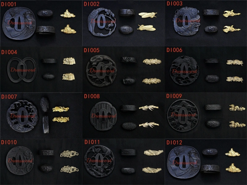 Japenese Samurai Sword Fittings including Alloy/Iron/Brass Tsuba, Fuchi ...