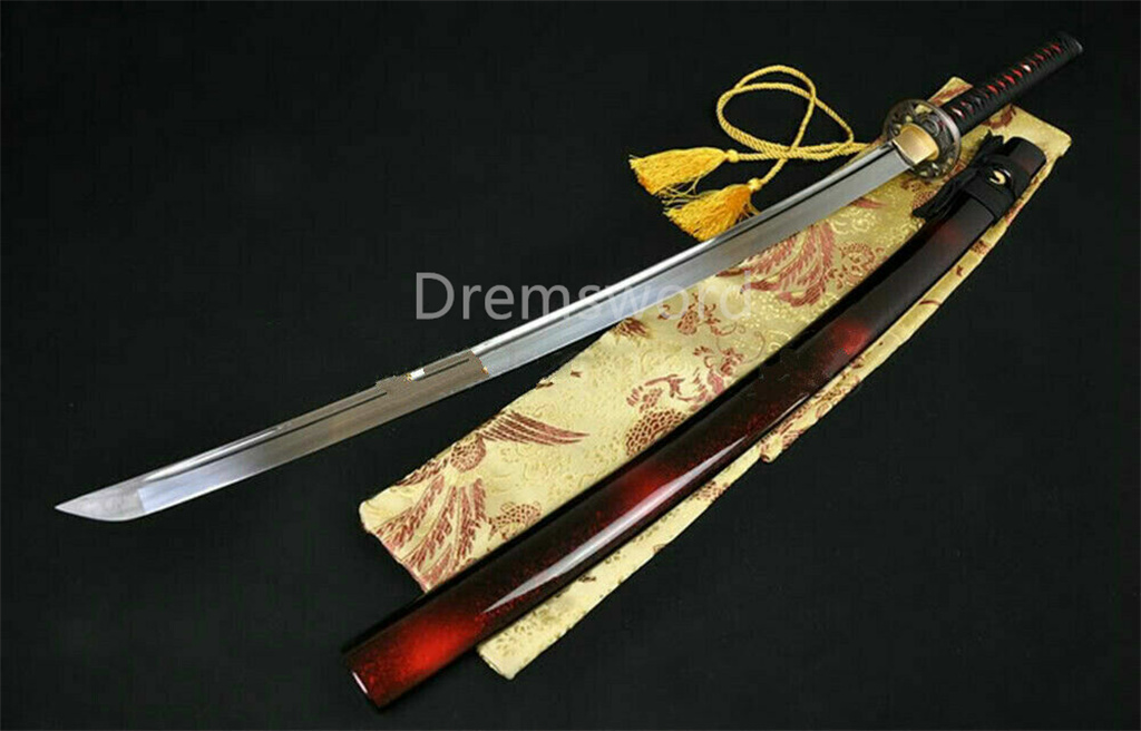 Hand forged 1095 High Carbon Steel Japanese Samurai Sword Full Tang Red ...