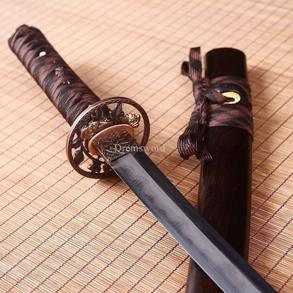 Folded Steel Clay Tempered Wakizashi Japanese Samurai Battle Sword Ox ...