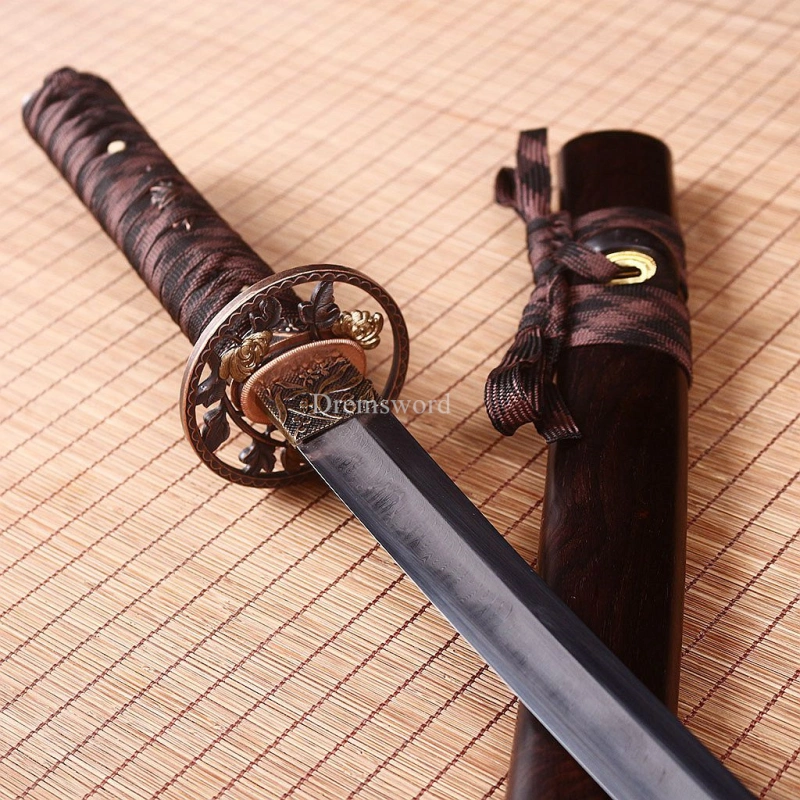 Folded Steel Clay Tempered Wakizashi Japanese Samurai Battle Sword Ox ...