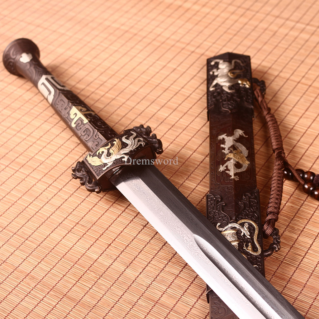 Handmade Damascus Folded Steel Jian Traditional Chinese Sword Sharp ...
