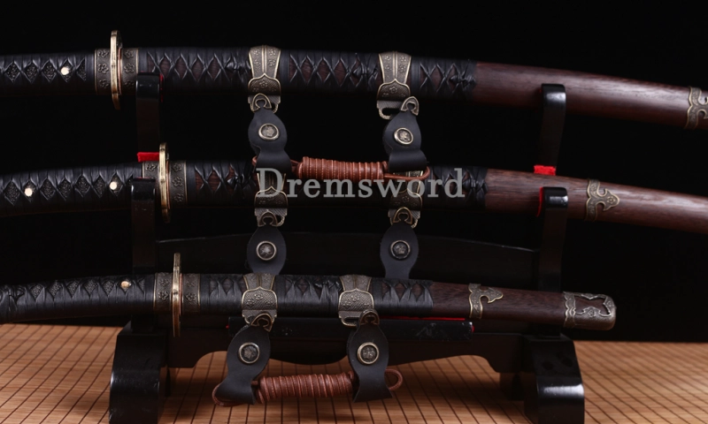3Pcs T10 Steel Clay Temper Tachi Daisho Japanese Samurai Katana Sword ...