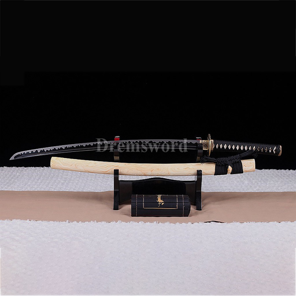 9260 spring steel Handmade black blade hand-abrasived hamon katana ...