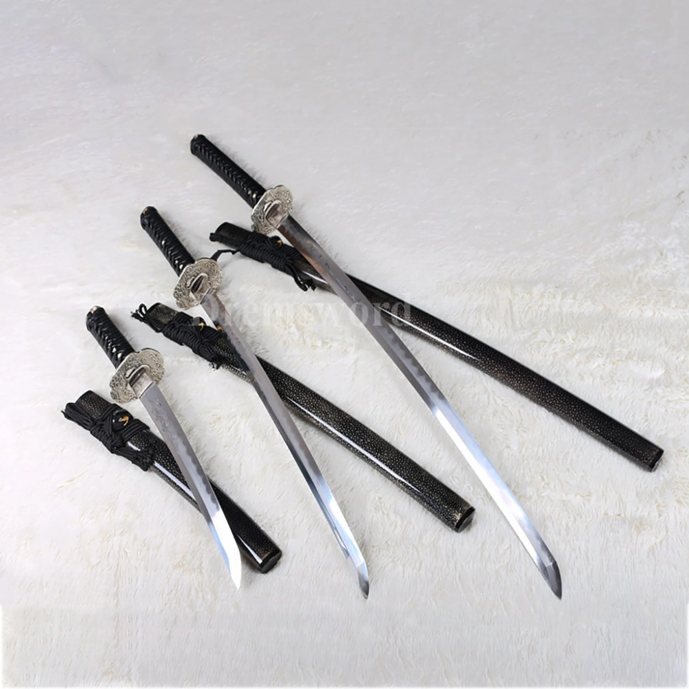 Japanese Samurai Sword Daisho Set Katana+Wakizashi+Tanto clay tempered ...