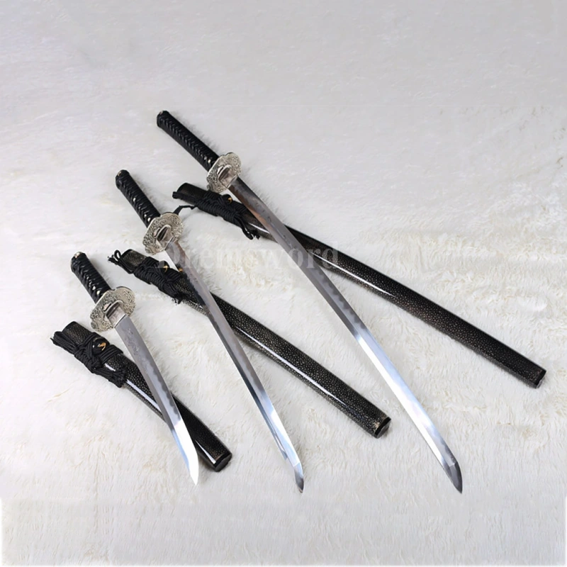 Japanese Samurai Sword Daisho Set Katana+Wakizashi+Tanto clay tempered ...