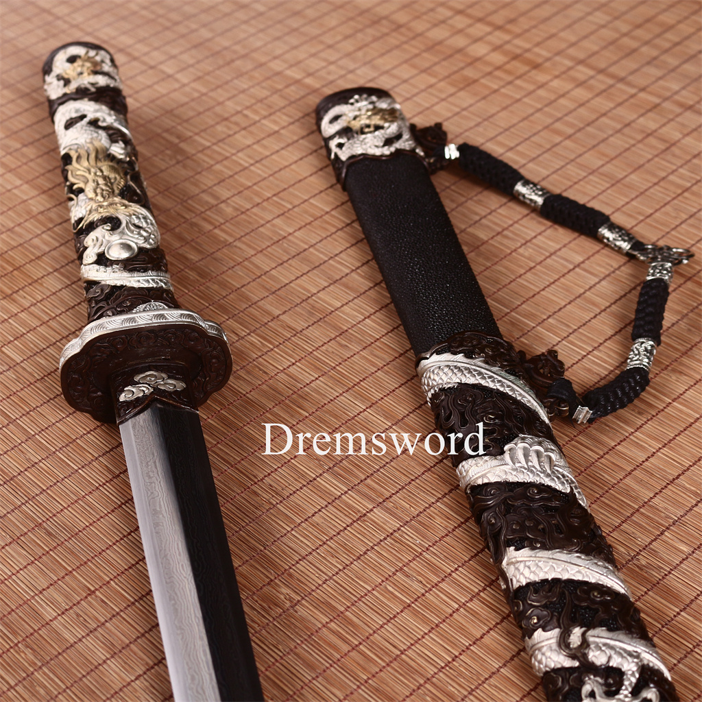 Damascus Folded Steel Han Jian Traditional Chinese Sword Handmade ...
