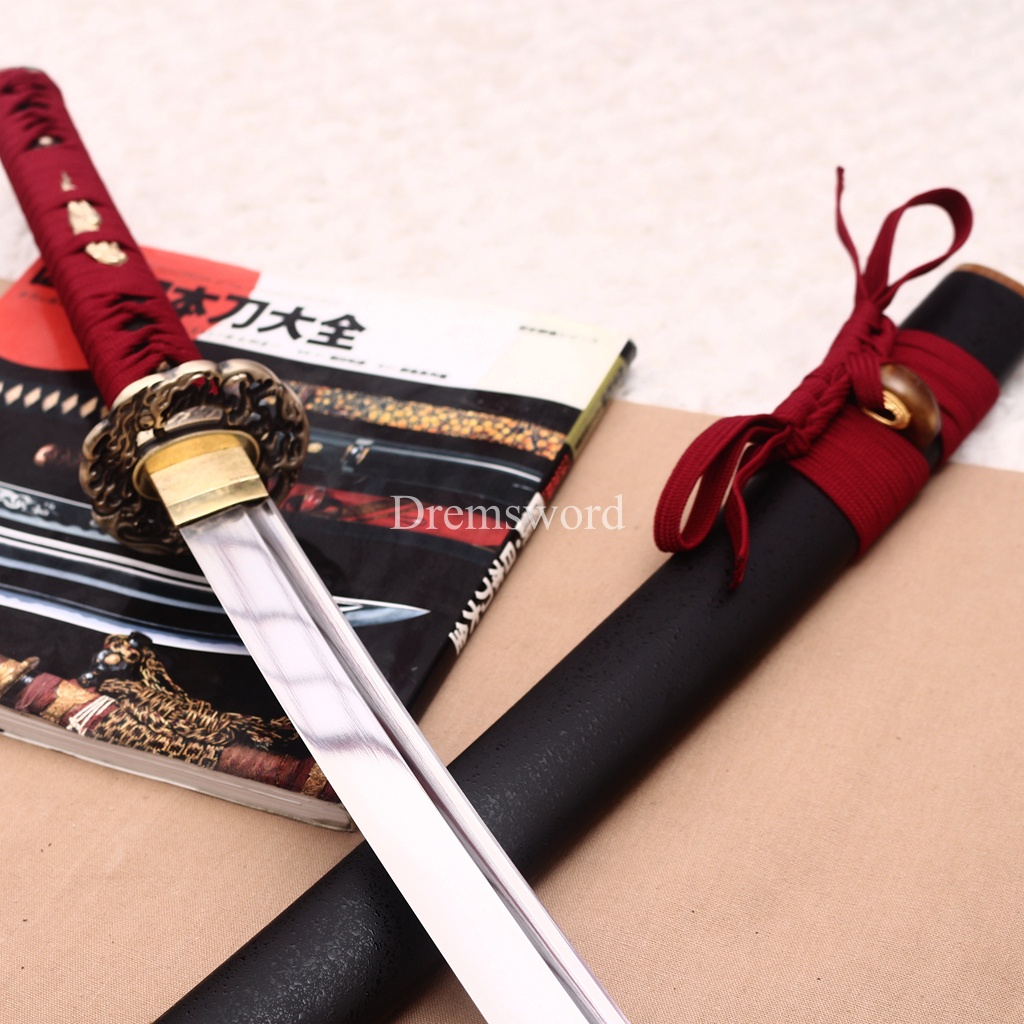 Functional 1095 High Carbon Steel Red Katana Triangle Bo-hi Japanese ...