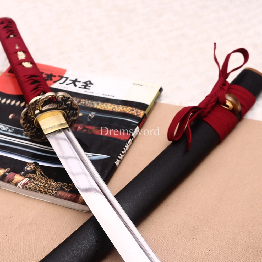 Functional 1095 High Carbon Steel Red Katana Triangle Bo-hi Japanese ...