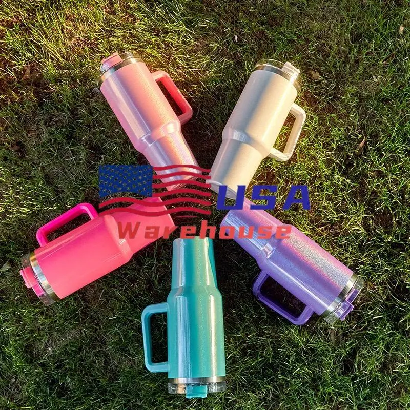 Alwin USA Warehouse 40oz Pure Color Sublimation Glitter Tumbler with Straw