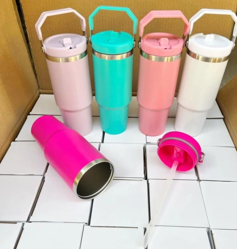 Alwin USA Warehouse RTS 30oz Stanley Style Sublimation Matte Macaron Flip Straw Bottle