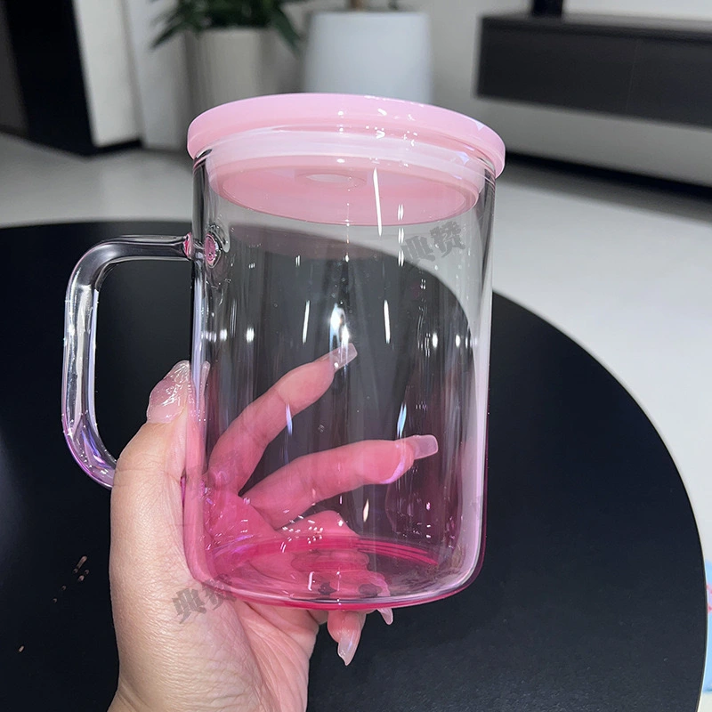 Alwin 17oz Sublimation Transparent Gradient Glass Mug with Handle USA RTS