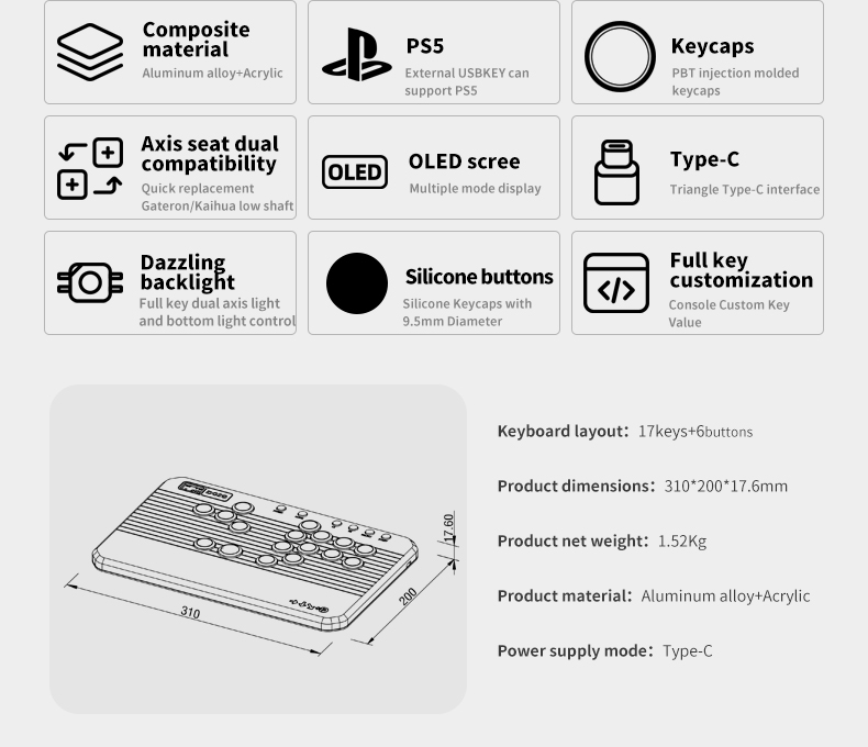 HITBOX A4 Size Multi-Key Game Keyboard KBGM-H07A