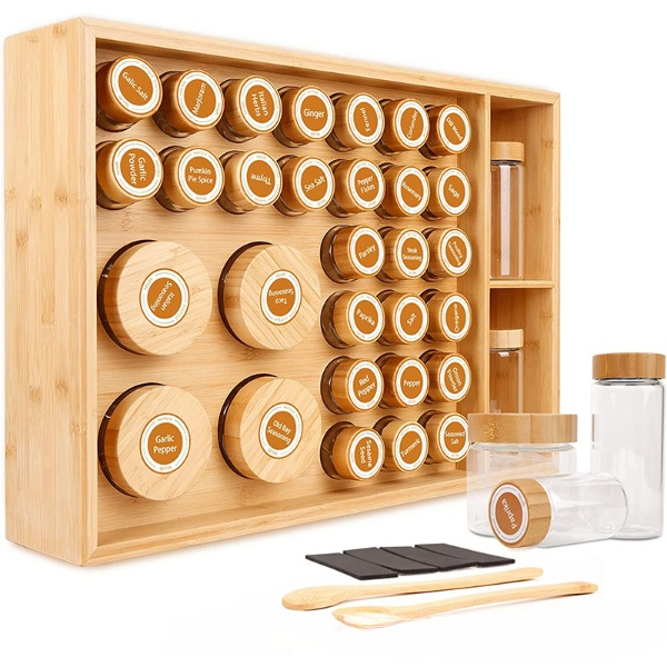 Large Bamboo Spice Rack Organizer