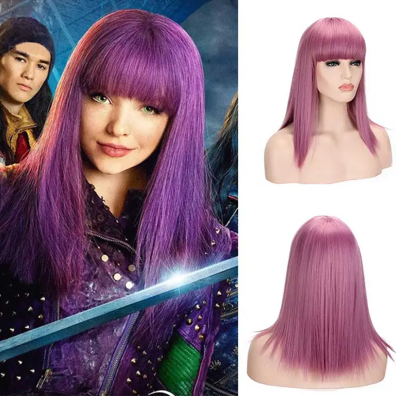 Descendants 3 Mal Cosplay Wig Purple Hair with Cap