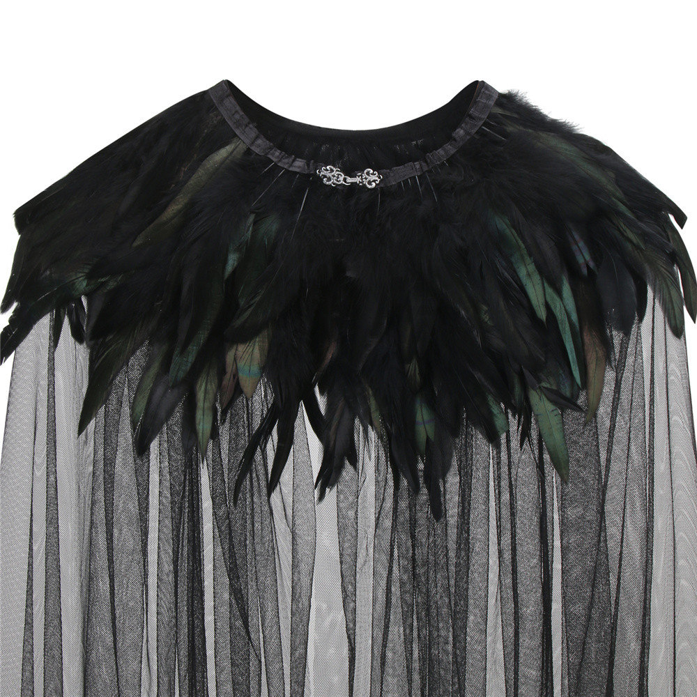 Raven Costume Evil Queen Cloak Cape Maleficent Steampunk Feather Collar ...