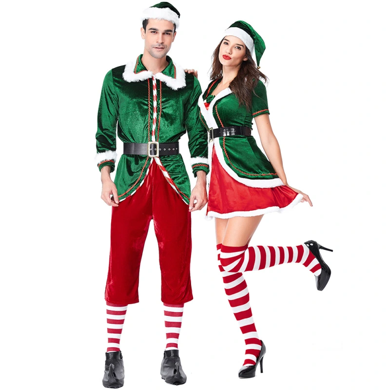 Christmas Elf Couple Costume Deluxe Santa Suit Lovers Gifts Women Men