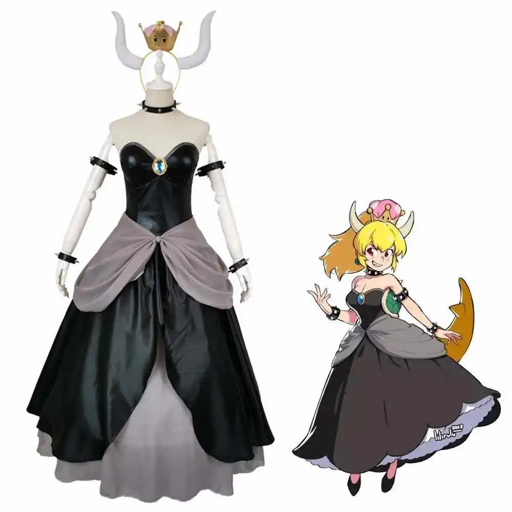 Deluxe Black Bowsette Dress Super Mario Koopa-hime Princess Bowser ...