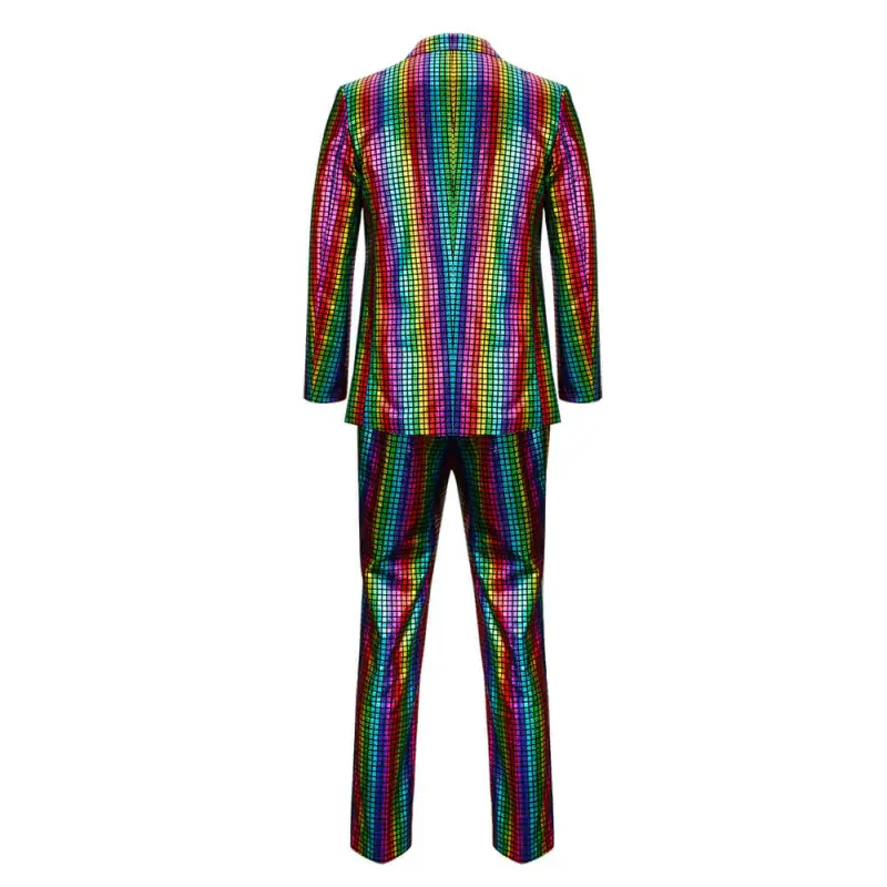 Men's 2 Piece Disco Sets Shiny 70s Rainbow Glitter Costume Stage ...