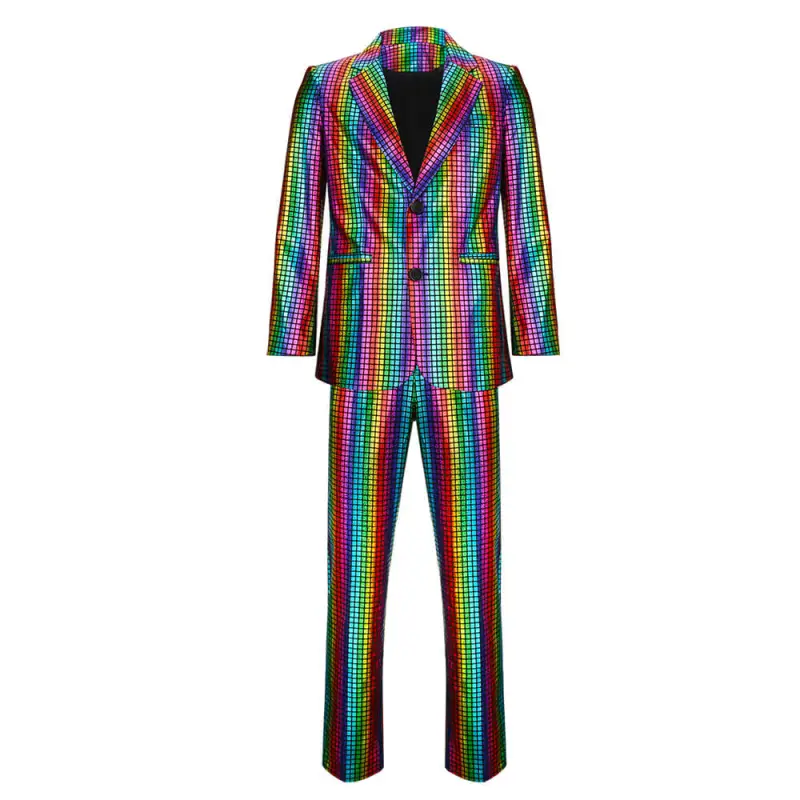 Men's 2 Piece Disco Sets Shiny 70s Rainbow Glitter Costume Stage ...