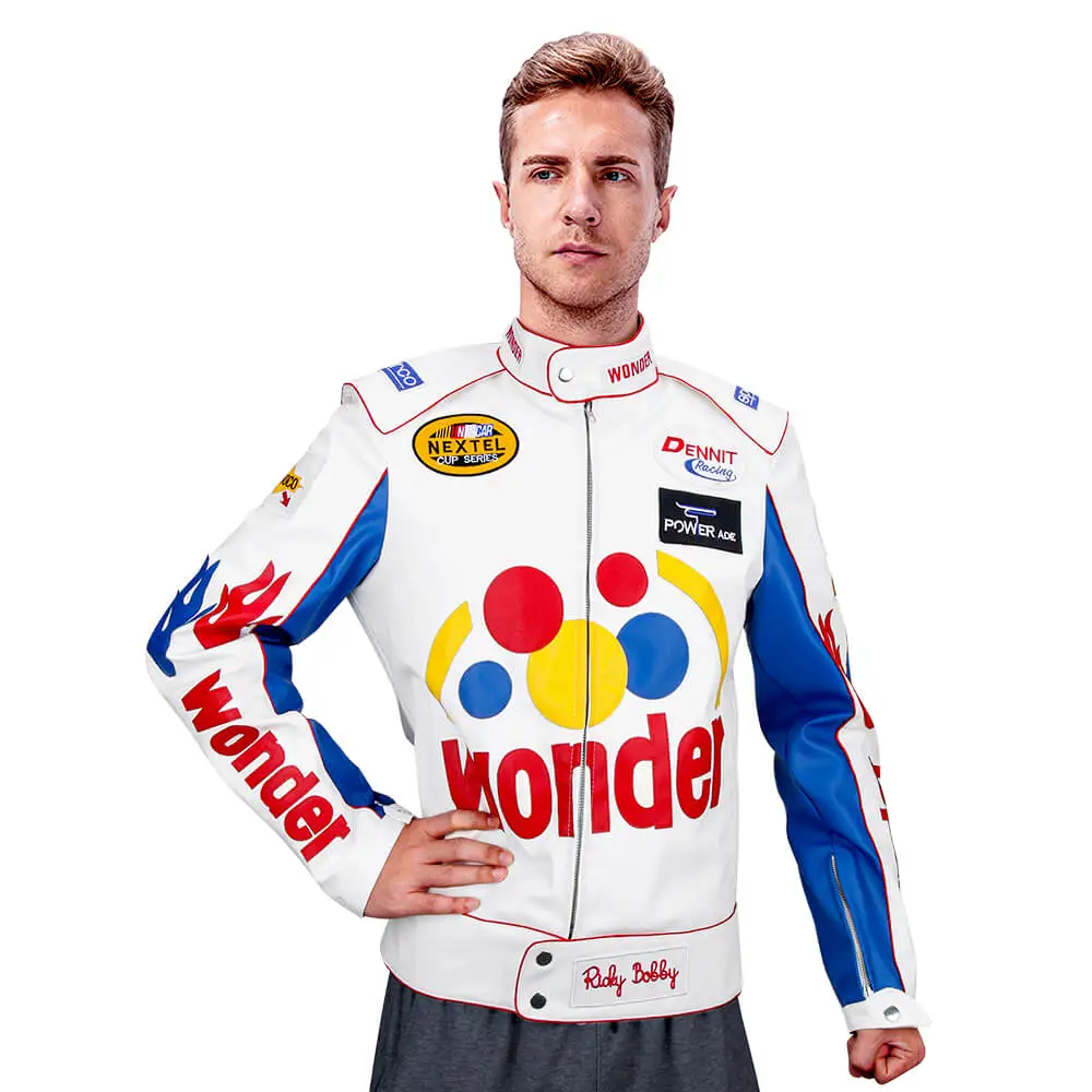 Leather Ricky Bobby White Racing Jacket Wonder Nascar Motorcycle ...
