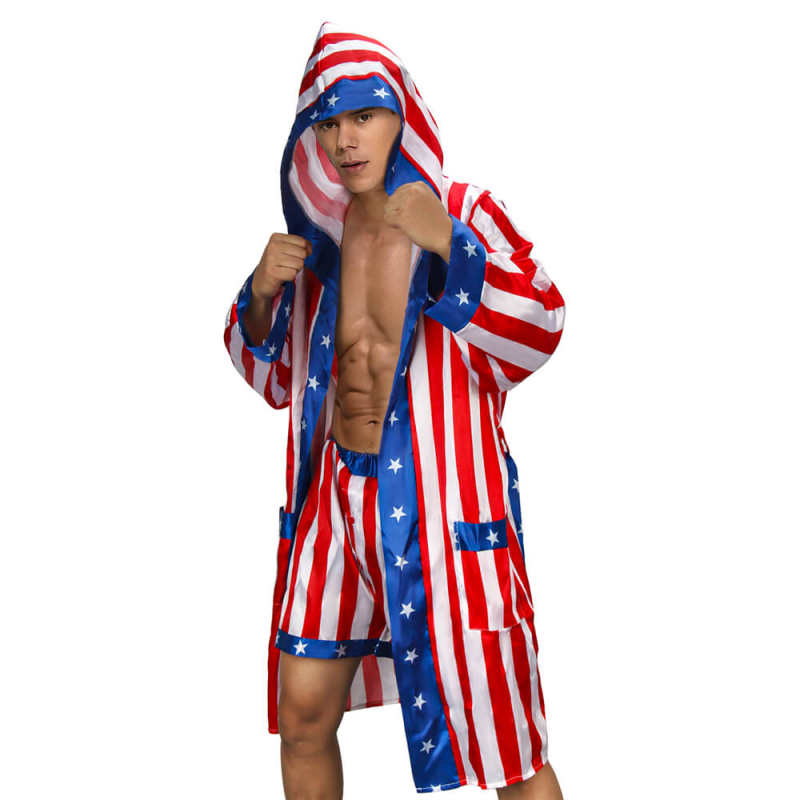 Rocky Balboa Boxing Costume Independence Day American Flag Cosplay ...