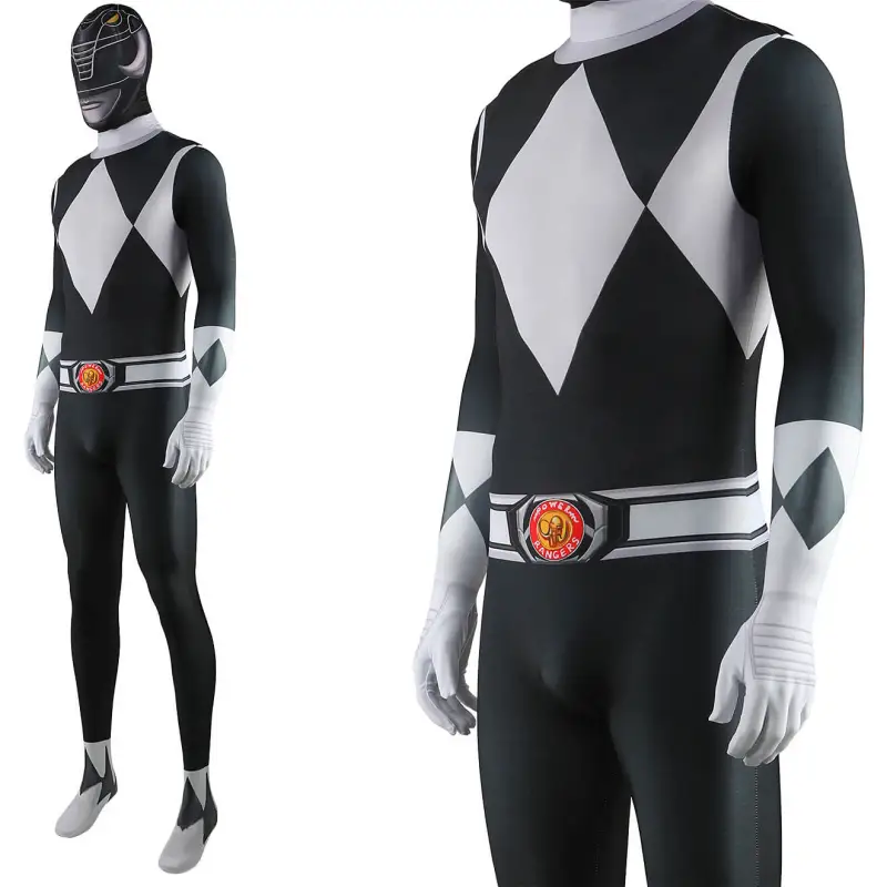 Mighty Morphin Power Rangers Black Ranger Costume Zack Taylor Cosplay ...