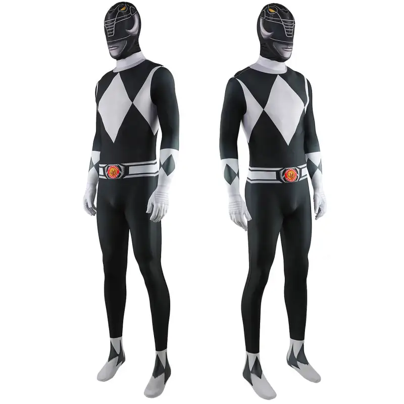 Mighty Morphin Power Rangers Black Ranger Costume Zack Taylor Cosplay ...