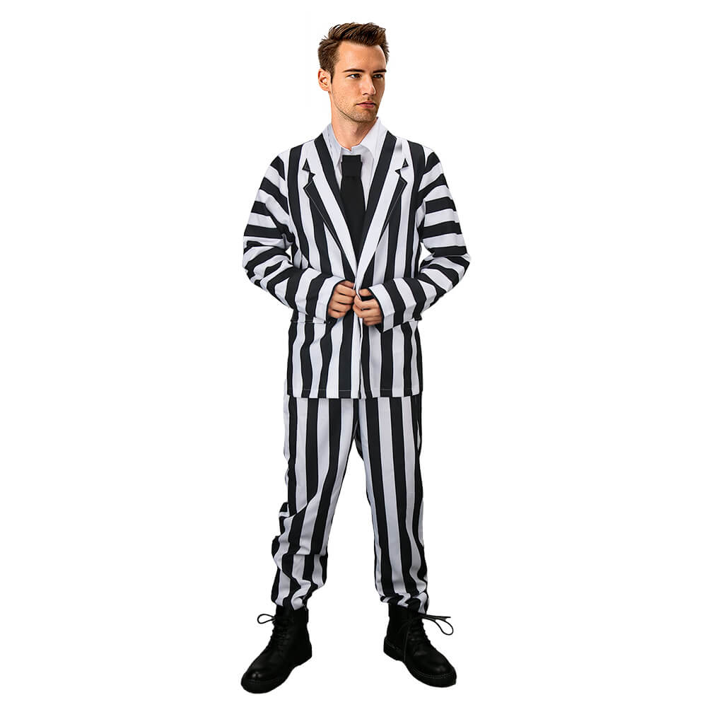 Men's BeetleJuice Halloween Costume Betelgeuse Black & White Striped ...