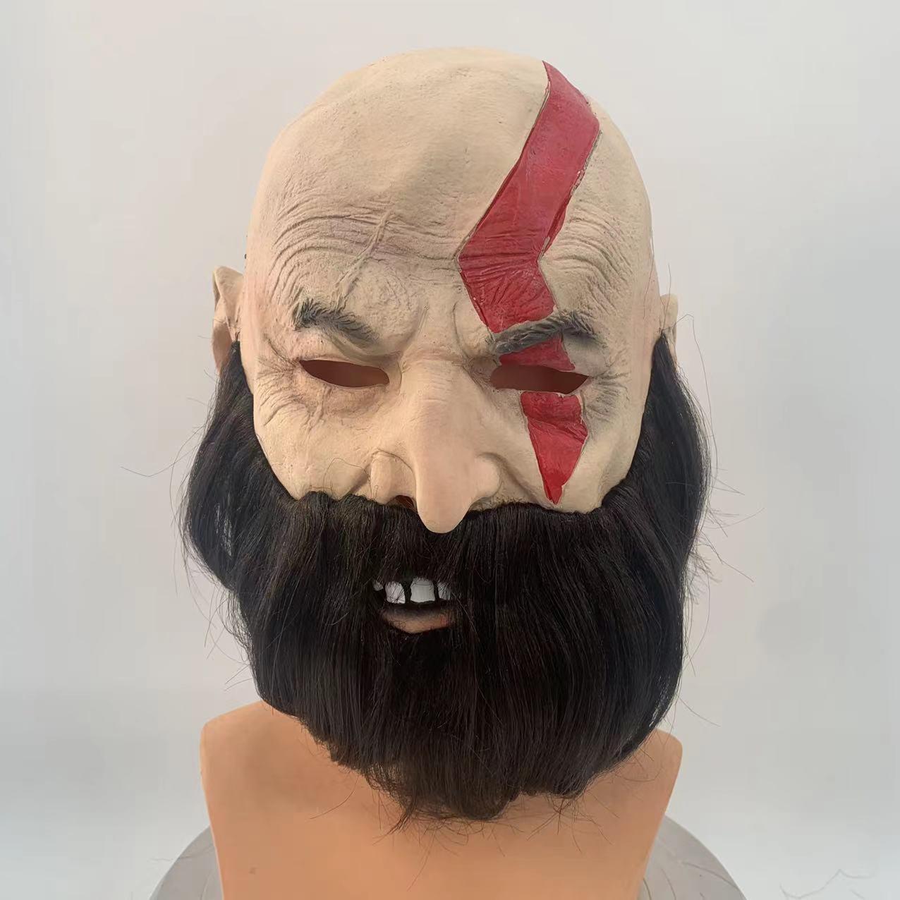Kratos Mask Game God of War 4 Horror Latex Cosplay Mask with Beard