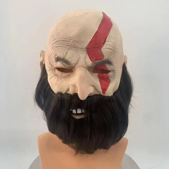 Kratos Mask Game God of War 4 Horror Latex Cosplay Mask with Beard