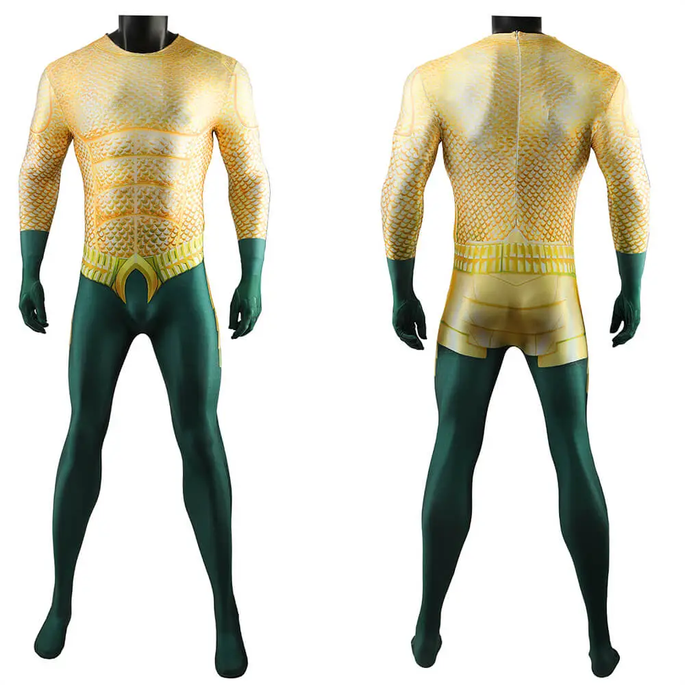 Aquaman 2018 Arthur Costume DC Movie Gold Muscle Suit Takerlama