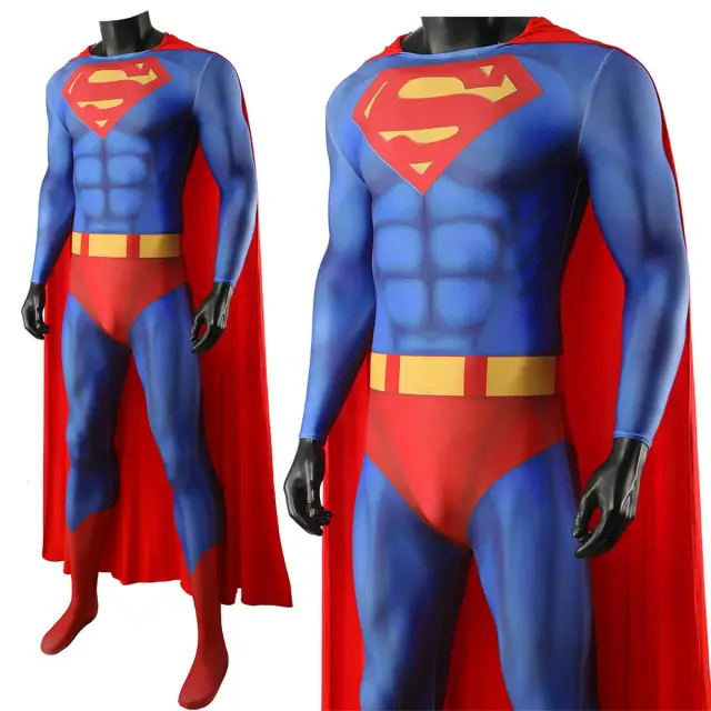 Superman 1978 Cosplay Costume Superhero Clark Kent Jumpsuit Cloak Takerlama