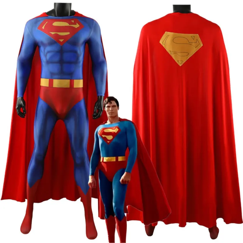 Superman 1978 Cosplay Costume Superhero Clark Kent Jumpsuit Cloak Takerlama