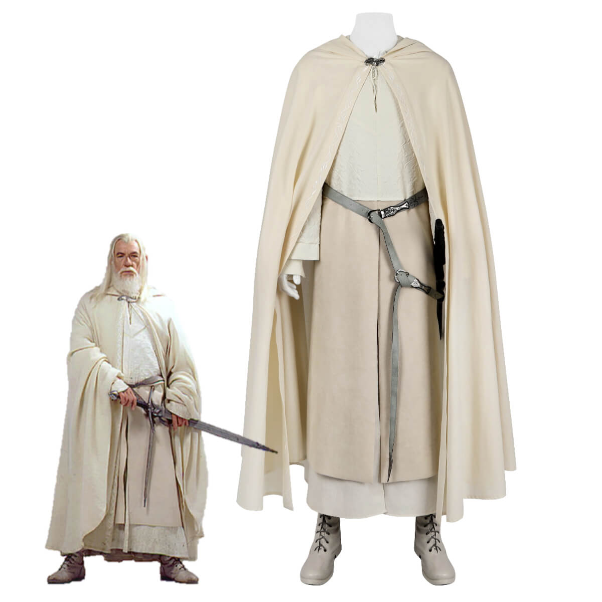 Gandalf the White Wizard Costume Cosplay The Lord of the Rings Halloween Outfit Takerlama