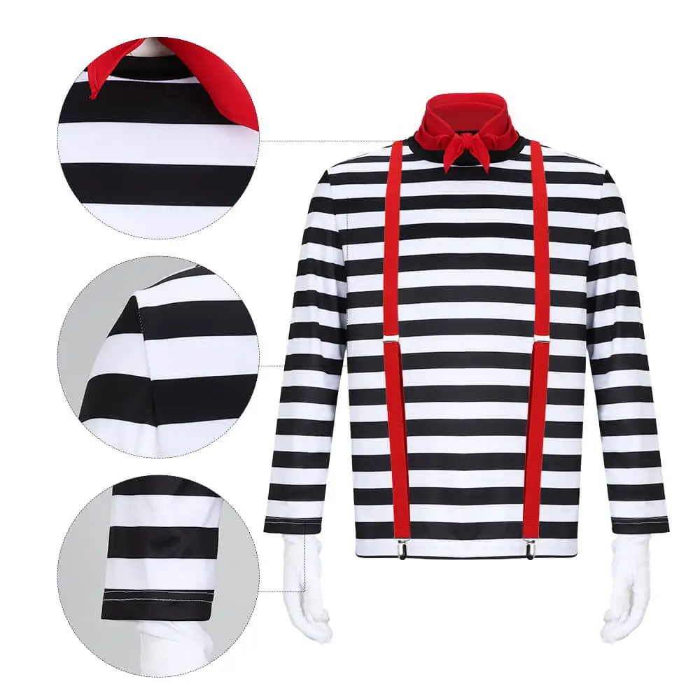 Men's French Mime Costume Mime Artist Silent Actor Clown Striped ...