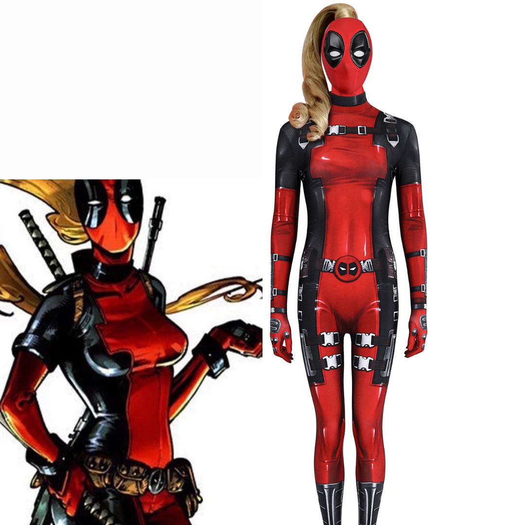 Lady Deadpool Cosplay Costume Ladypool Comic Printed Jumpsuit Mask ...