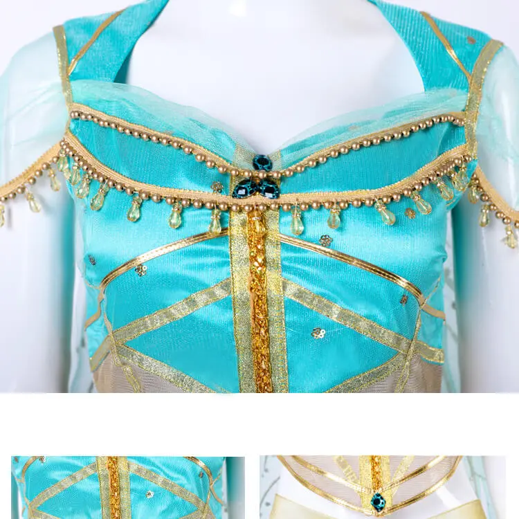Aladdin Princess Jasmine Cosplay Costume Adult Kids Blue Fancy Dress ...