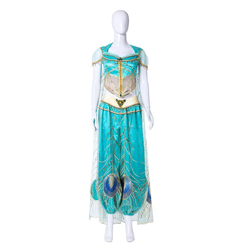 Aladdin Princess Jasmine Cosplay Costume Adult Kids Blue Fancy Dress ...