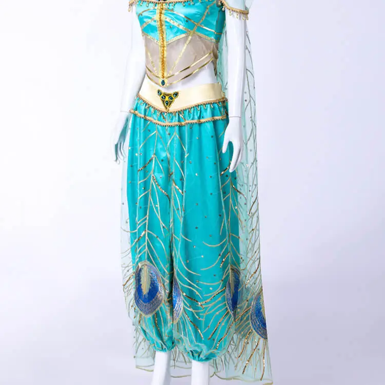 Aladdin Princess Jasmine Cosplay Costume Adult Kids Blue Fancy Dress ...