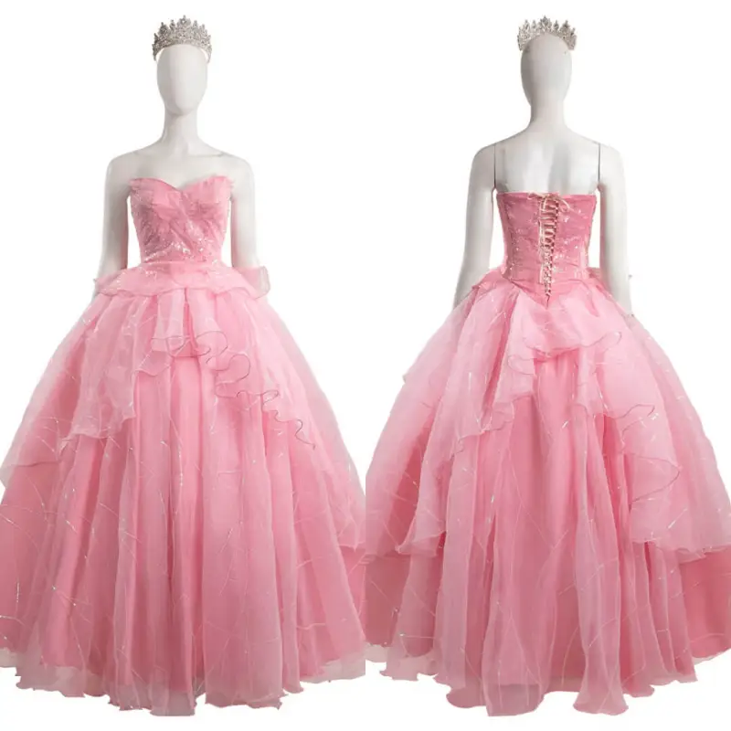 Wicked (2024) Glinda Cosplay Costume Pink Embroidered Organza Skirt ...